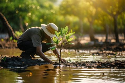 Premium Photo Planting Mangroves For Environment Conservation And