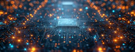 A Computer Chip Surrounded By Electric Blue Lights In A Dark Room Stock