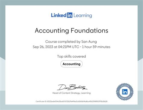 San Aung On Linkedin Certificate Of Completion