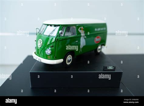 Classic Vintage Green And White Volkswagen Bus Model Automotive Pop