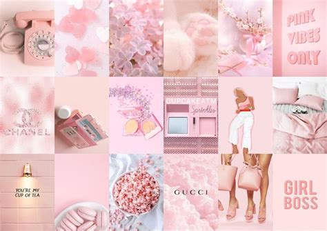 Blush Pink Wall Collage Kit Light Pink Aesthetic Photo Collage Pink
