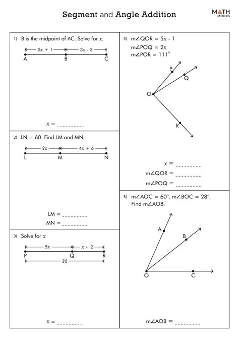 Segment Angle Addition Worksheets - Math Monks