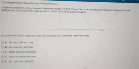 Solved The Diagram Shows The Relationship Between Two Sets Ause The