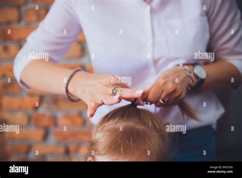 Hands Mom Braid Pigtails Daughter Stock Photo Alamy