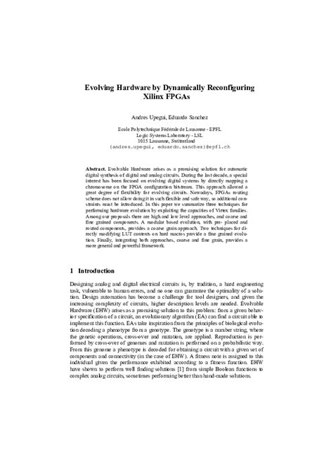 Pdf Evolving Hardware By Dynamically Reconfiguring Xilinx Fpgas