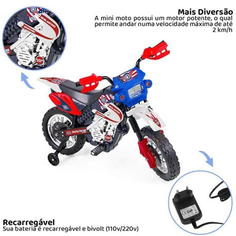 Moto Eletrica Infantil Xplast Motocross 6V Azul Rodinhas 241