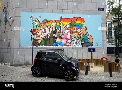Europe Belgium Brussels Comic Strip Route House Wall Facade
