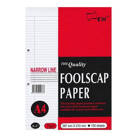 Uni Foolscap Paper Narrow Line A4 70gsm