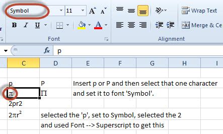 Pi Symbol In Excel