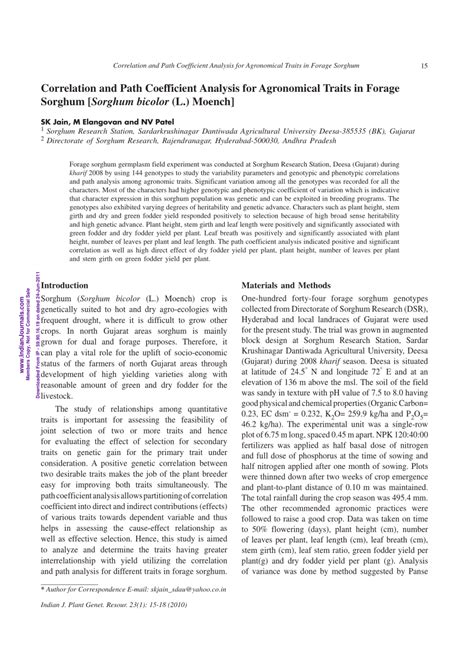 Pdf Correlation And Path Coefficient Analysis For Agronomical Traits In Forage Sorghum