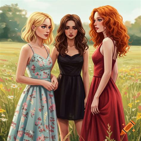 Three Women Blonde Brunette And Redhead On Craiyon