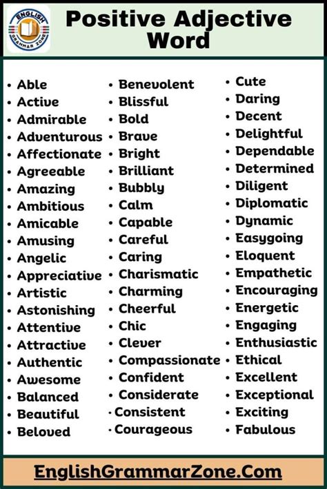 100 Positive Adjectives Describe People And Things
