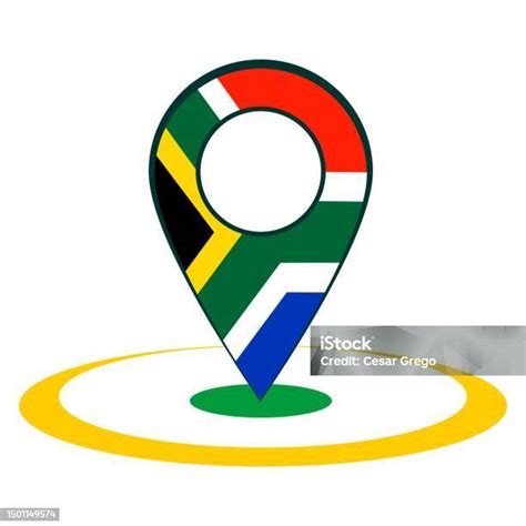 Pinpoint With Texture Of Flag Of South Africa Map Location Global向量圖形及更