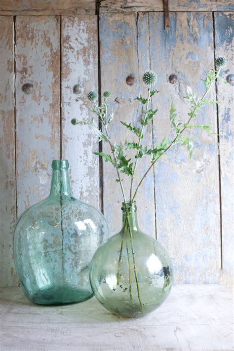 Large Antique French Glass Demijohn Bottles Cylinder Shape