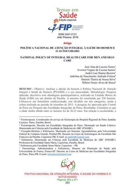 Pdf Edição Especial Artigo PolÍtica Nacional De AtenÇÃo Integral À