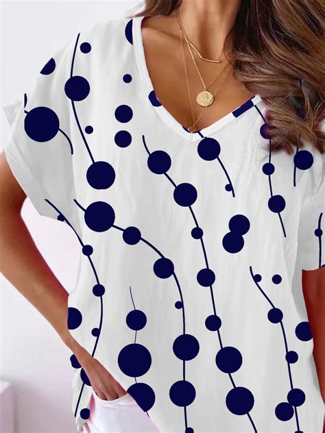 Polka Dots V Neck Loose Tops Outletnoracora