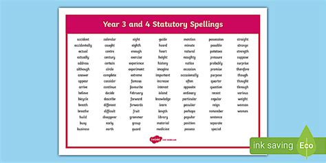 Dyslexic Statutory Spellings Years 3 And 4 Word Mat Twinkl