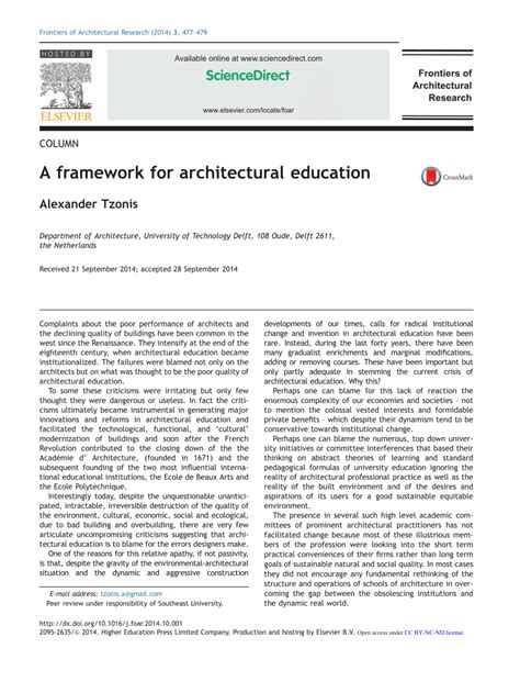 PDF A Framework For Architectural Education