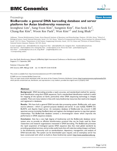 Pdf Biobarcode A General Dna Barcoding Database And Server Platform