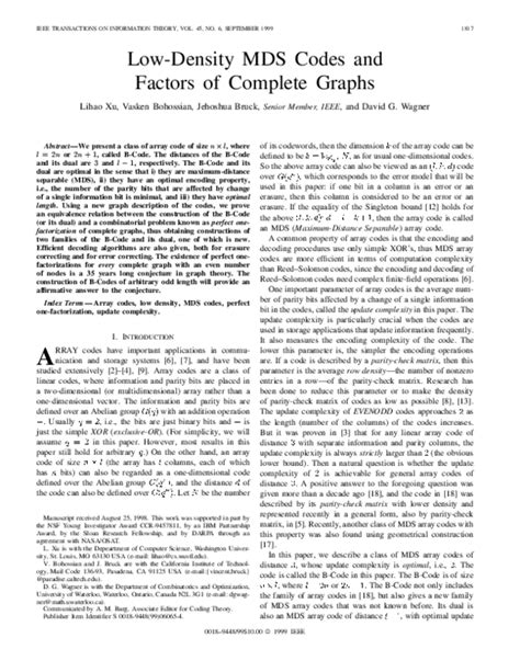 pdf low density mds codes and factors of complete graphs