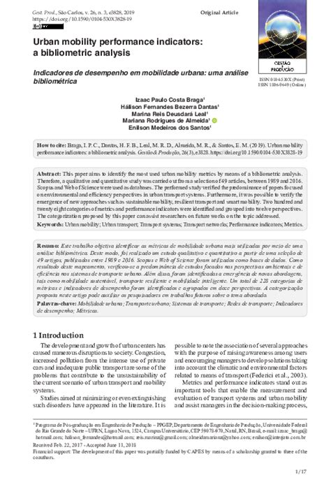 Pdf Urban Mobility Performance Indicators A Bibliometric Analysis