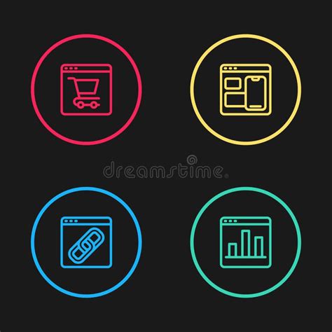 Set Line Browser Window Graph Chart Infographic Web Developer Programming Code And Online