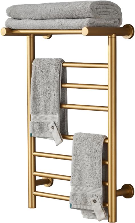 Dudyp Electric Heated Towel Rack Gold 7 Bar Wall Mounted