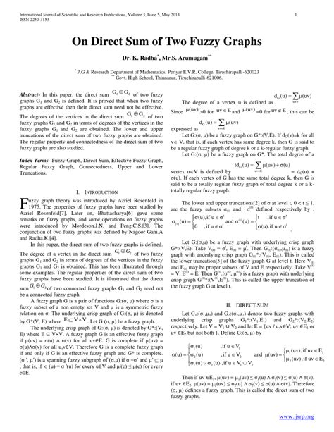 Pdf On Direct Sum Of Two Fuzzy Graphs