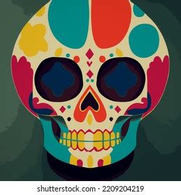 Colourful Traditional Calavera Sugar Skull Decorated Stock Illustration
