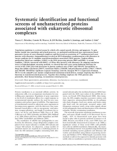 Pdf Systematic Identification And Functional Screens Of Uncharacterized Proteins Associated
