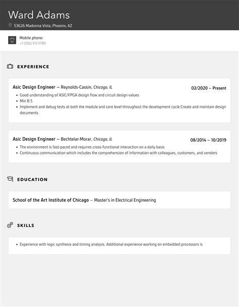 Asic Design Engineer Resume Samples Velvet Jobs