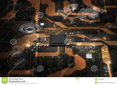 D Rendered Printed Circuit Board With Cpu Chipset Processor Electronic Element Stock