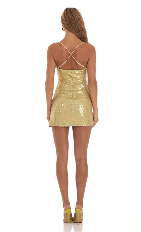Sequin Side Slit Dress In Gold Lucy In The Sky