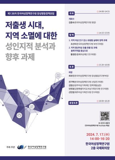 제136차 양성평등정책포럼 저출생 시대 지역 소멸에 대한 성인지적 분석과 향후 과제 행사 일정 소식·소통 Nrc 경제인문사회연구회 Nrc 공식 홈페이지 Nrc