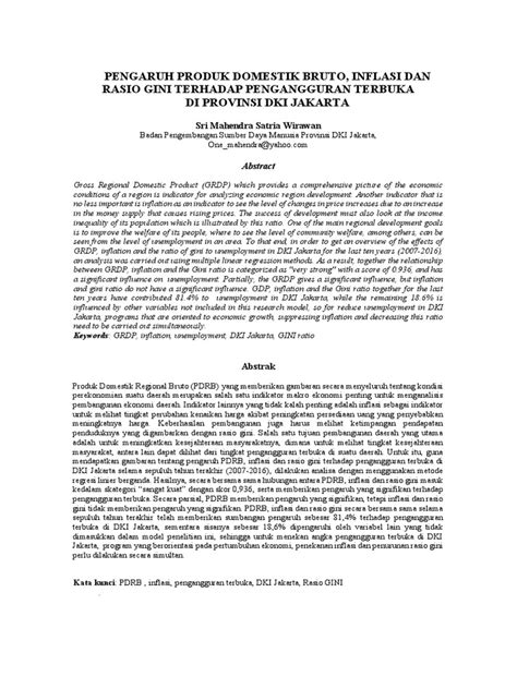 Pengaruh Pdrb Inflasi Dan Rasio Gini Terhadap Pengangguran Terbuka Di