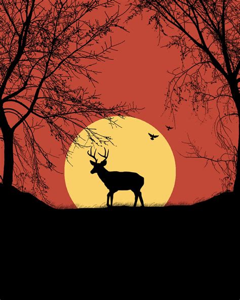 Download Sunset Sunrise Deer Royalty Free Stock Illustration Image