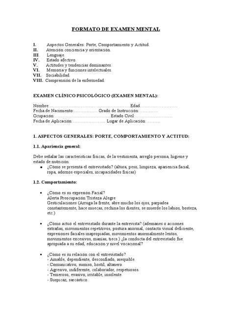 Formato De Examen Mental Pdf Conceptos Psicologicos Ciencias Del