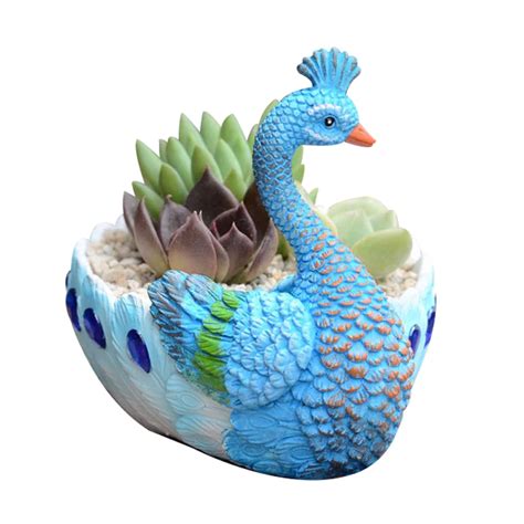 Creative Resin Blue Peacock Model Meat Plant Flower Pot Ornaments