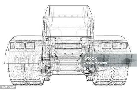 흰색 배경에 격리 된 백 뷰 트럭 기업 브랜드 아이덴티티 디자인을 위한 차량 레이아웃을 제공하는 유로트럭 맨 위 보기입니다 3d Eps 10 벡터 형식의 추적 그림 세미