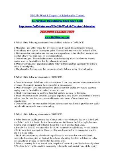 Fin 534 Week 8 Chapter 14 Solution Str Course Pdf