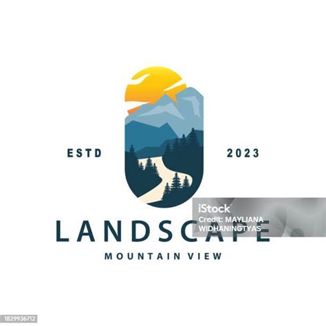 풍경 로고 자연 모험 디자인 산과 강 럭셔리 벡터 일러스트 레이 션 0명에 대한 스톡 벡터 아트 및 기타 이미지 0명 강 건축 Istock
