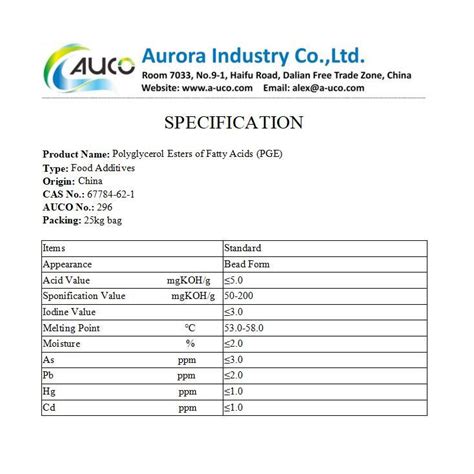 Polyglycerol Esters Of Fatty Acids Pge Manufacturer Cas 67784 82 1