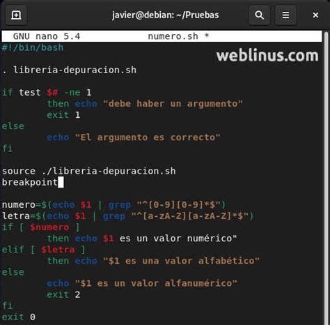 Depurar código en bash script weblinus
