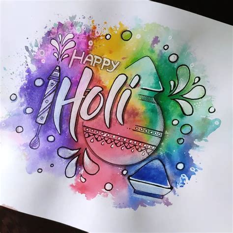 Holi Festival Drawing With Watercolor Background Check Out This
