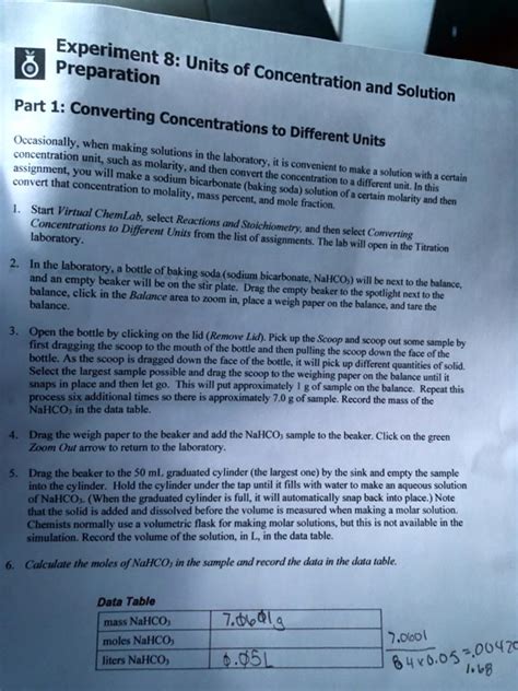 Solved Experiment 8 Units Preparation Of Concentration And Solution