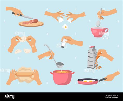 Preparación de alimentos Cocina procesa las manos con utensilios de