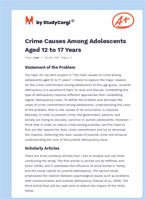 Crime Causes Among Adolescents Aged 12 To 17 Years Free Essay Example