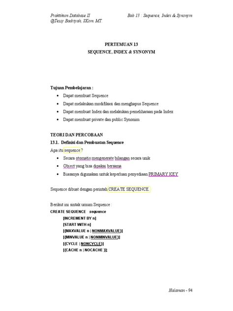 13 oracle sequence index dan synonym pdf