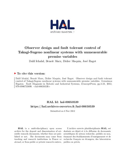 Pdf Observer Design And Fault Tolerant Control Of Takagi Sugeno