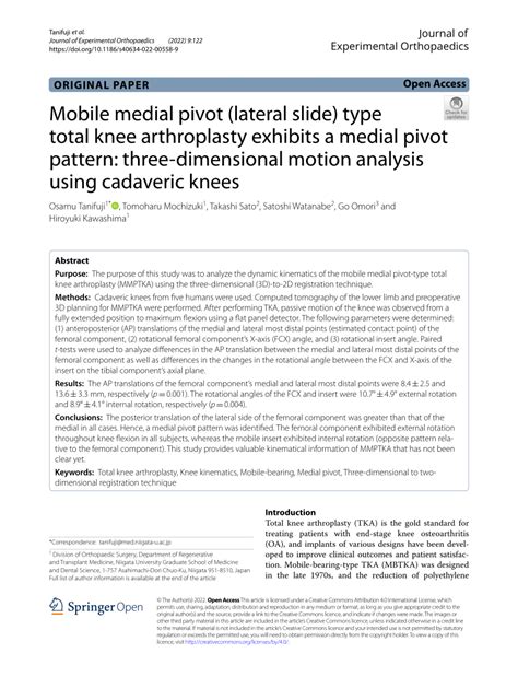 PDF Mobile Medial Pivot Lateral Slide Type Total Knee Arthroplasty